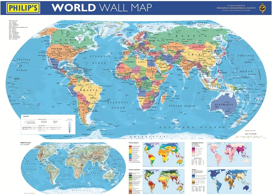 World wall map - laminated - Philip